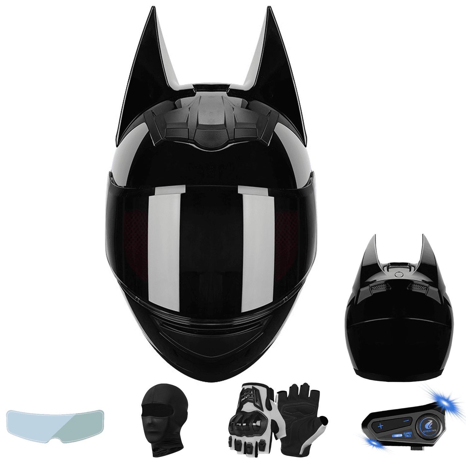 Motorcycle Helmets,Men Women Motorcycle Helmet,Full Face Cool Cat Ears ...