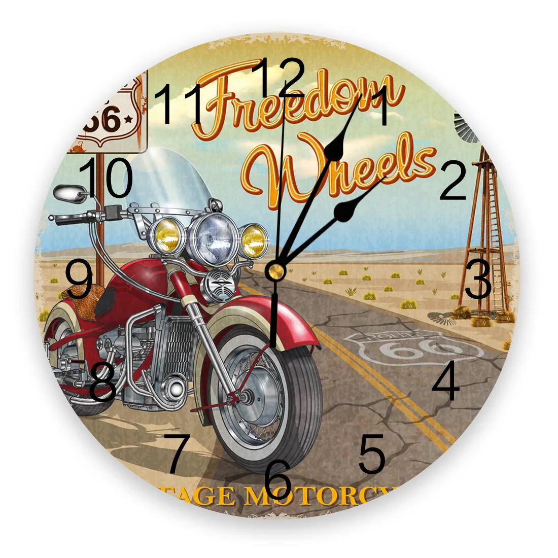 Motorcycle Highway Retro Style Wall Clock Modern Design Round Indoor ...