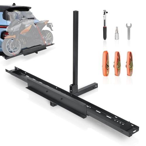 Motorcycle Hitch Mounted Motorcycle Carrier with Loading Ramp and Rope ...