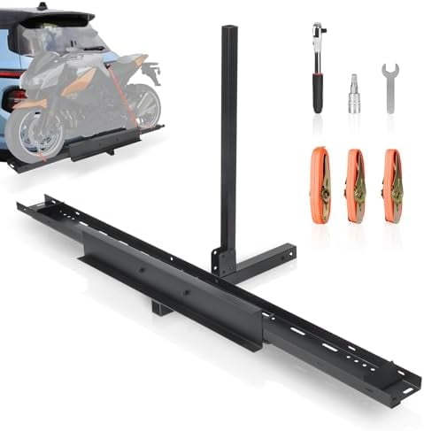 Motorcycle Hitch Mounted Motorcycle Carrier with Loading Ramp and Rope ...