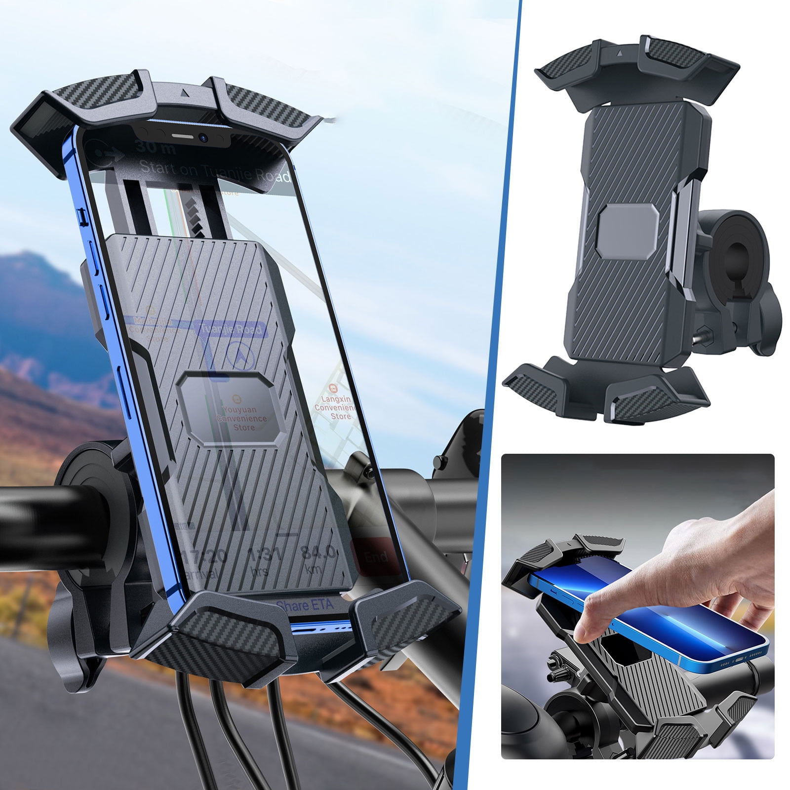 Motorcycle Holder USB Charger Power Socket Universal Handlebar Holde ...