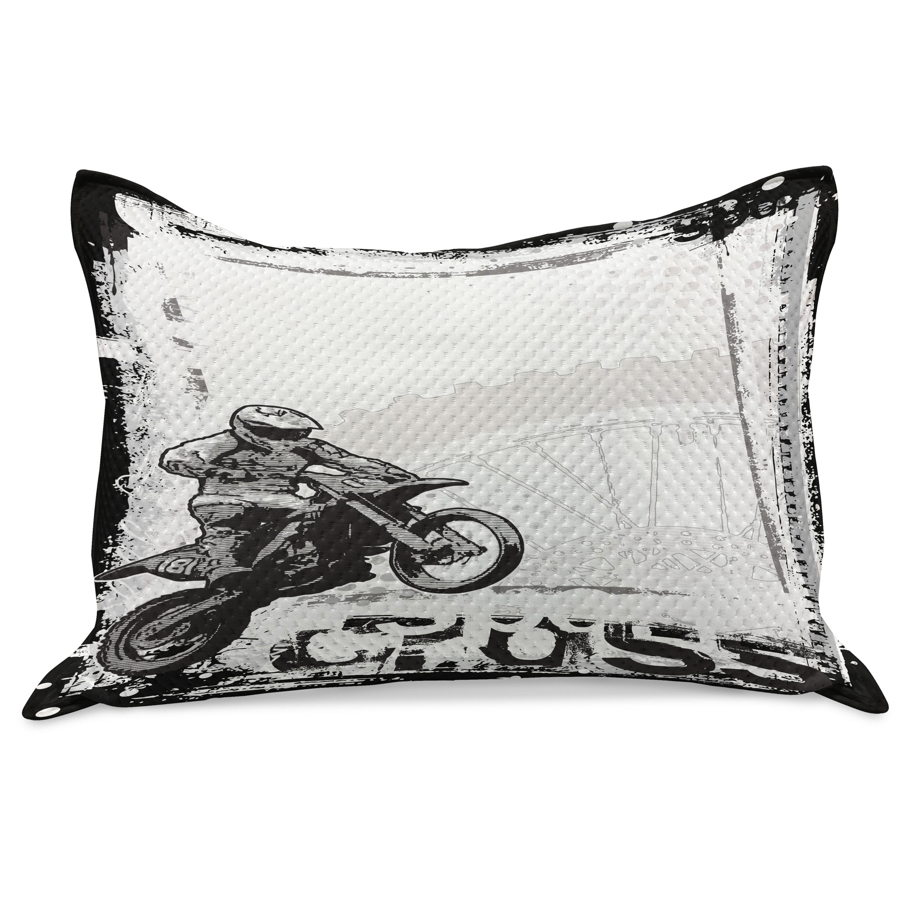 Motorcycle Knitted Quilt Pillowcover, Motocross Racer Image Grungy ...