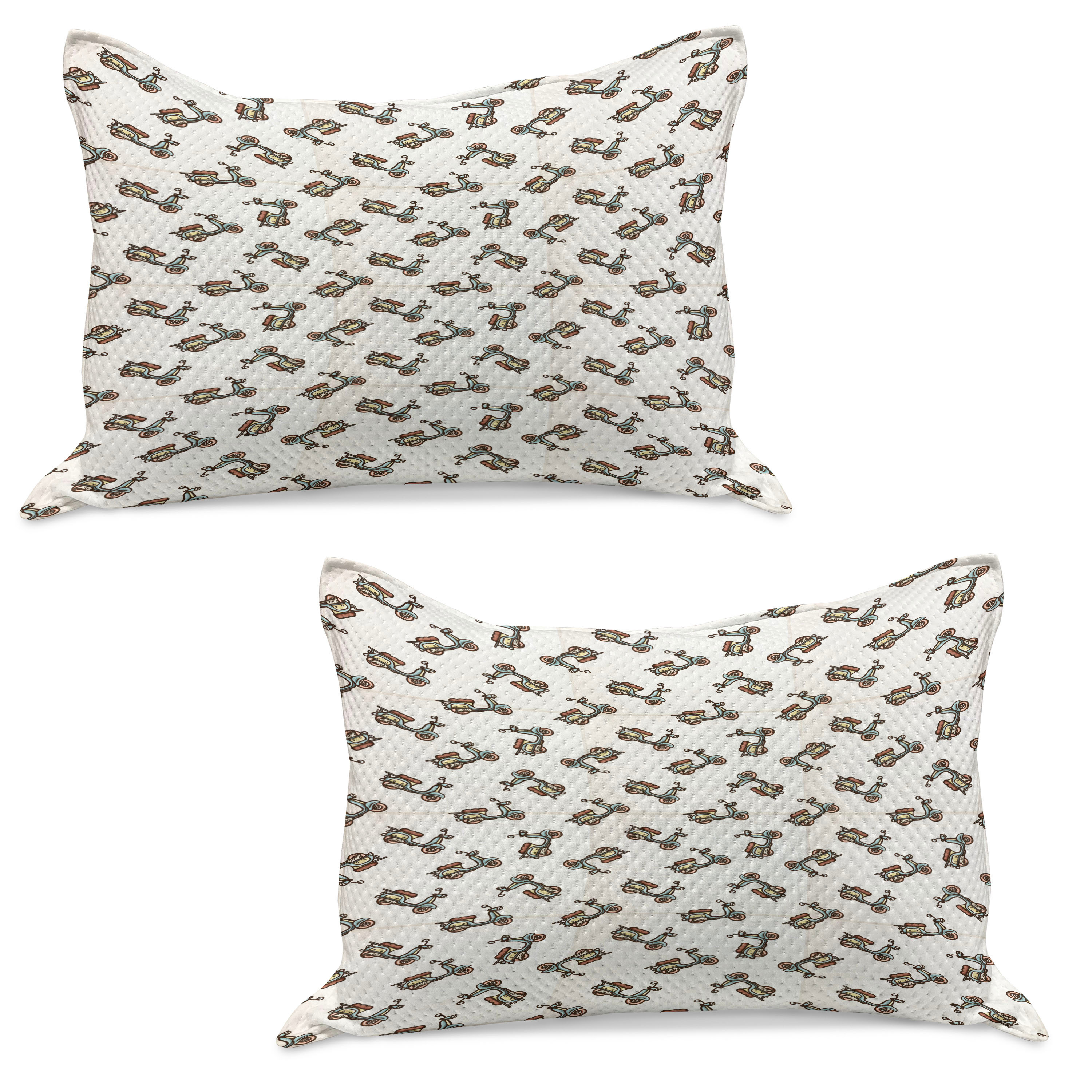 Motorcycle Knitted Quilt Pillowcover Set of 2, Retro Style Hand Drawn ...