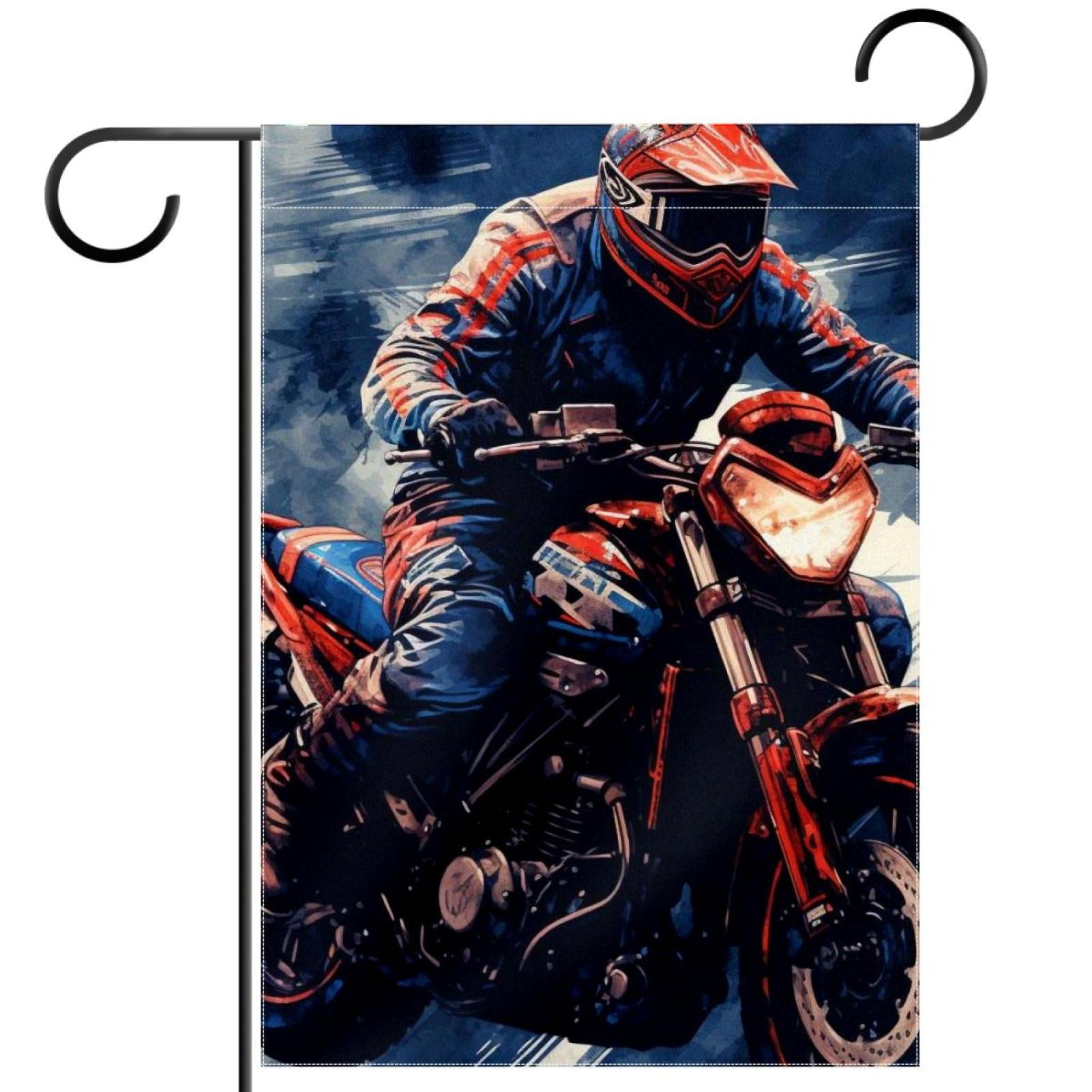 Motorcycle Man Garden Flag 12x18 Inch Double Sided Outdoor Yard Banner ...