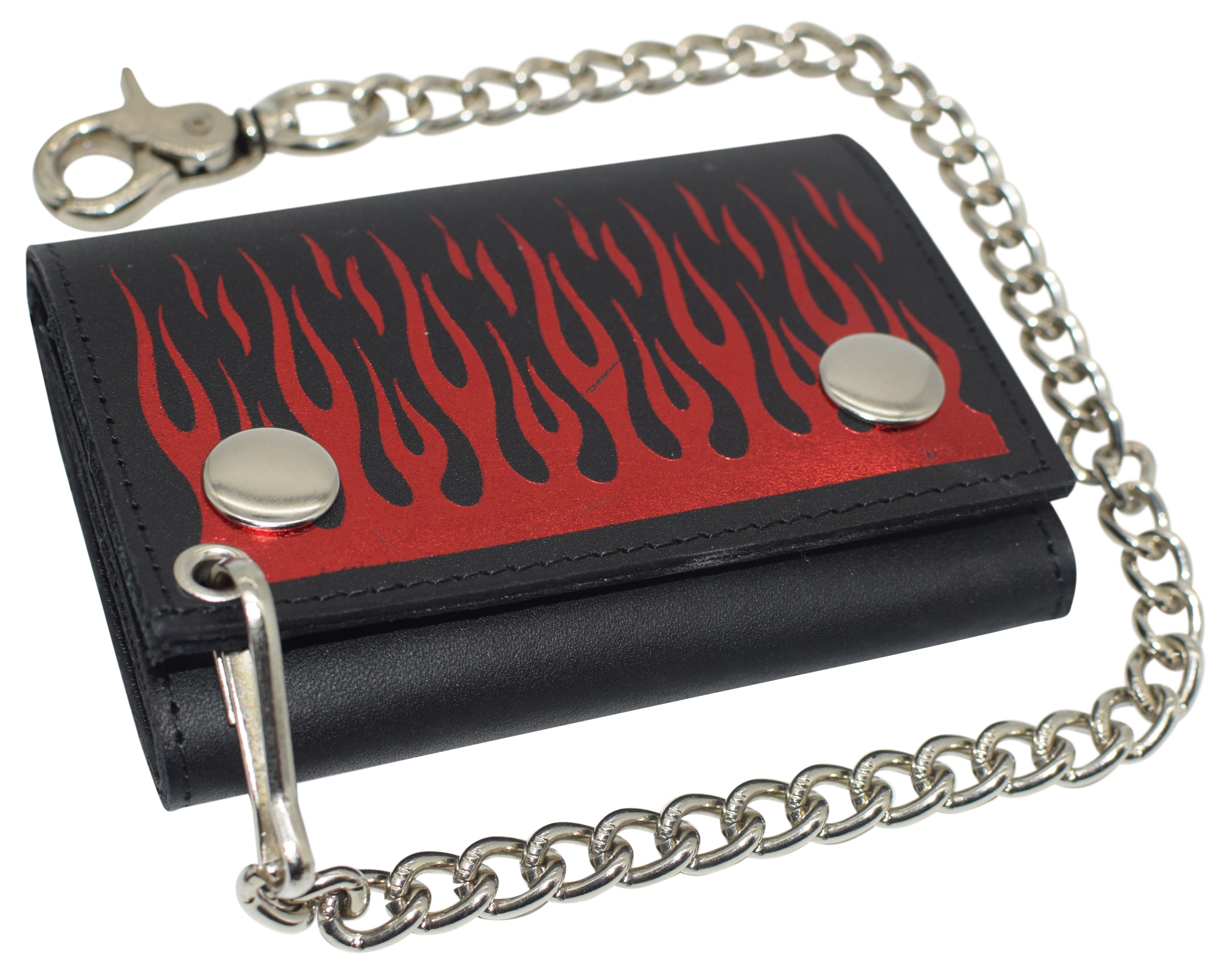 Motorcycle Men's Flames RFID Blocking Tri-Fold Genuine Leather Biker ...