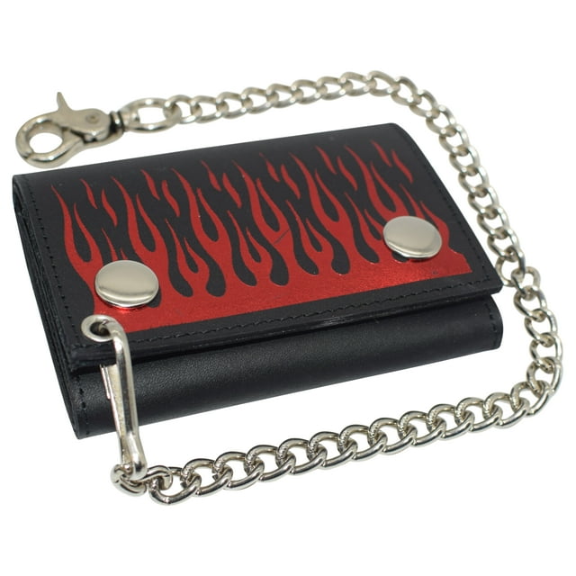 Motorcycle Men's Flames RFID Blocking Tri-Fold Genuine Leather Biker ...