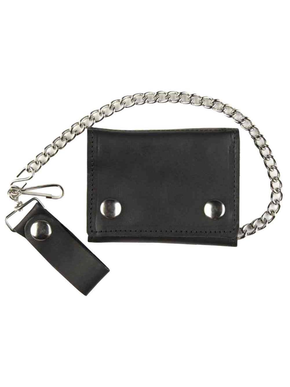 Motorcycle Men's Large Tri-Fold Biker Chain Wallet, Genuine Black ...