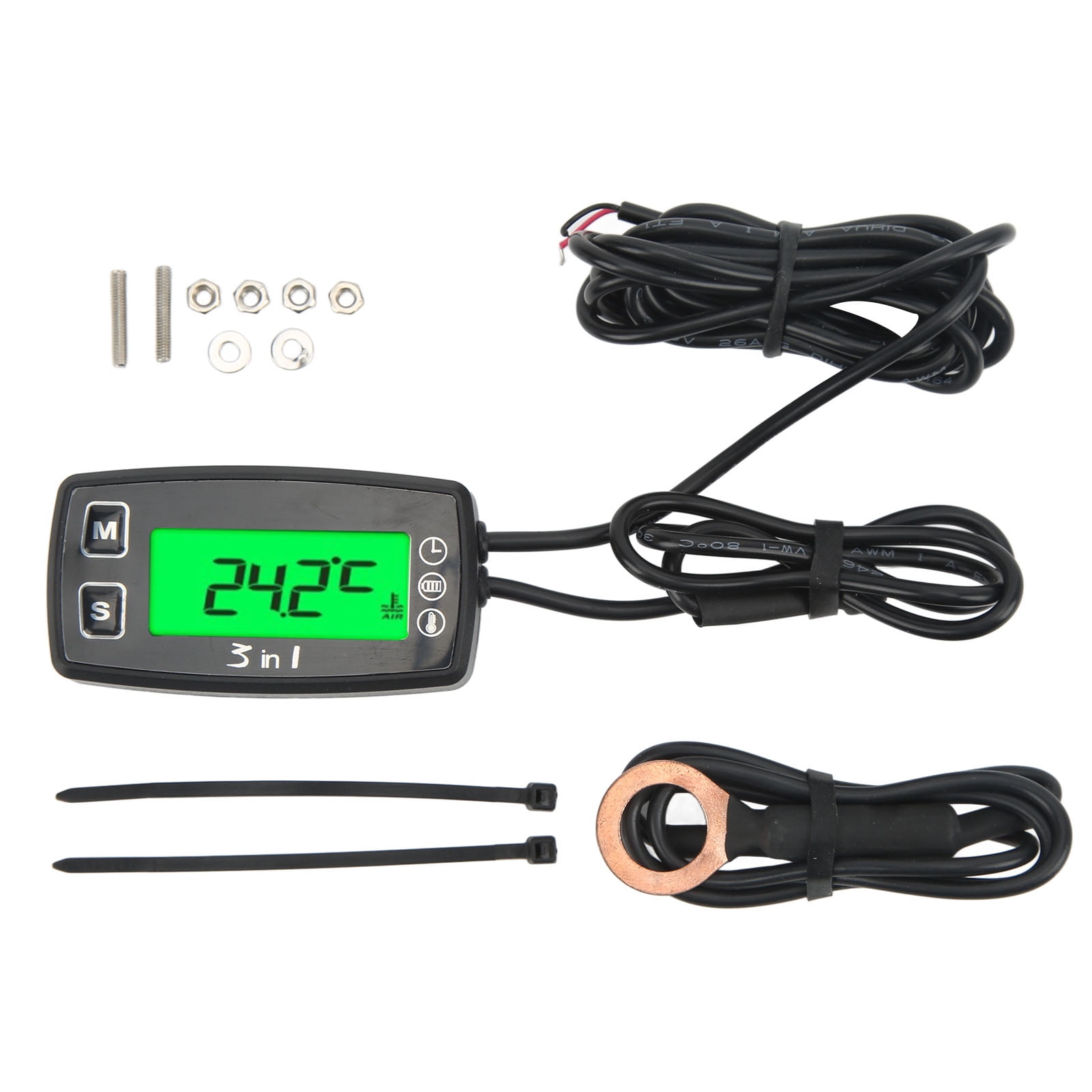 Motorcycle Meter, 3 in 1 Digital Time Clock Voltmeter Thermometer, IP67 ...