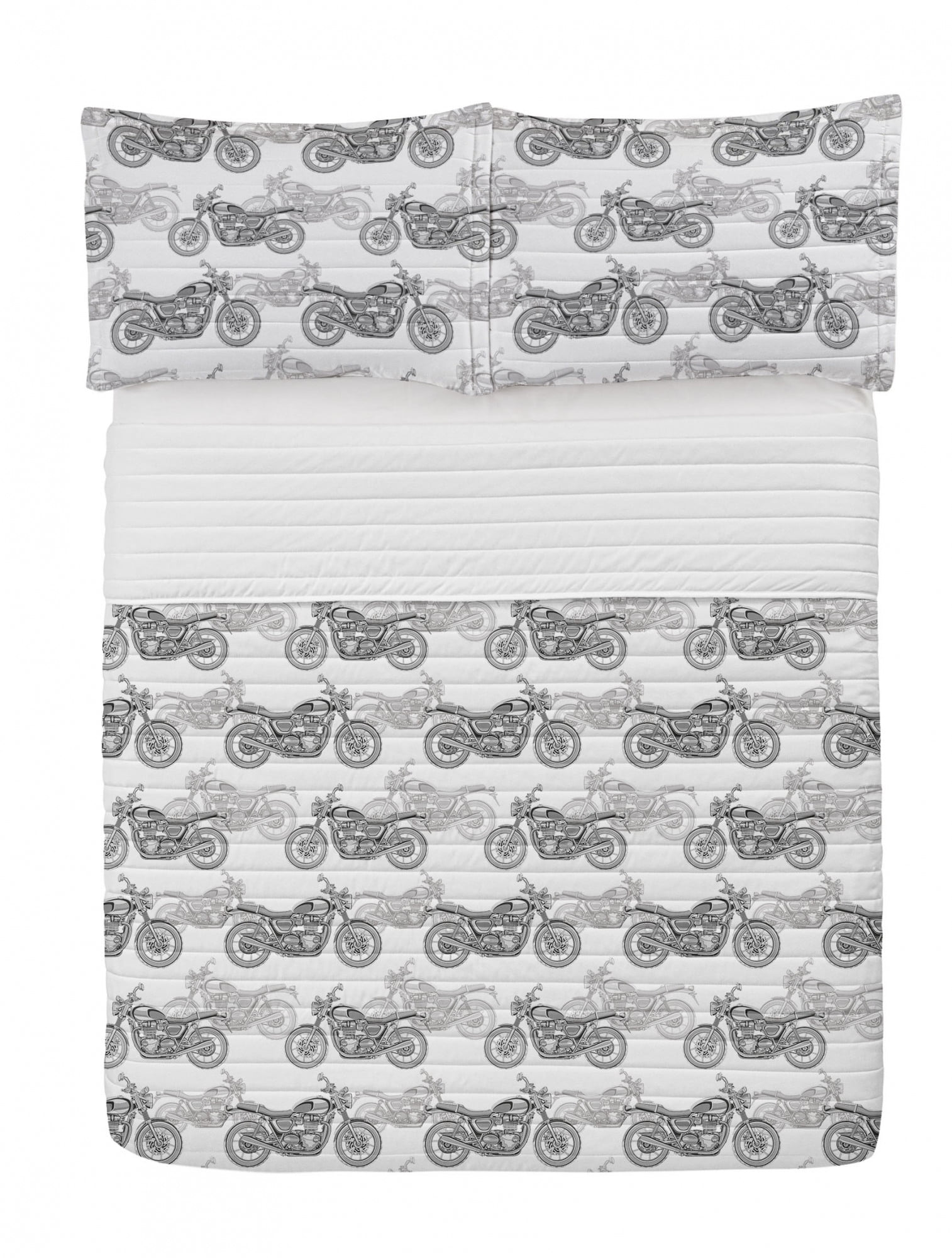 Motorcycle Microfiber Bedspread Set, Realistic Grayscale Illustration ...