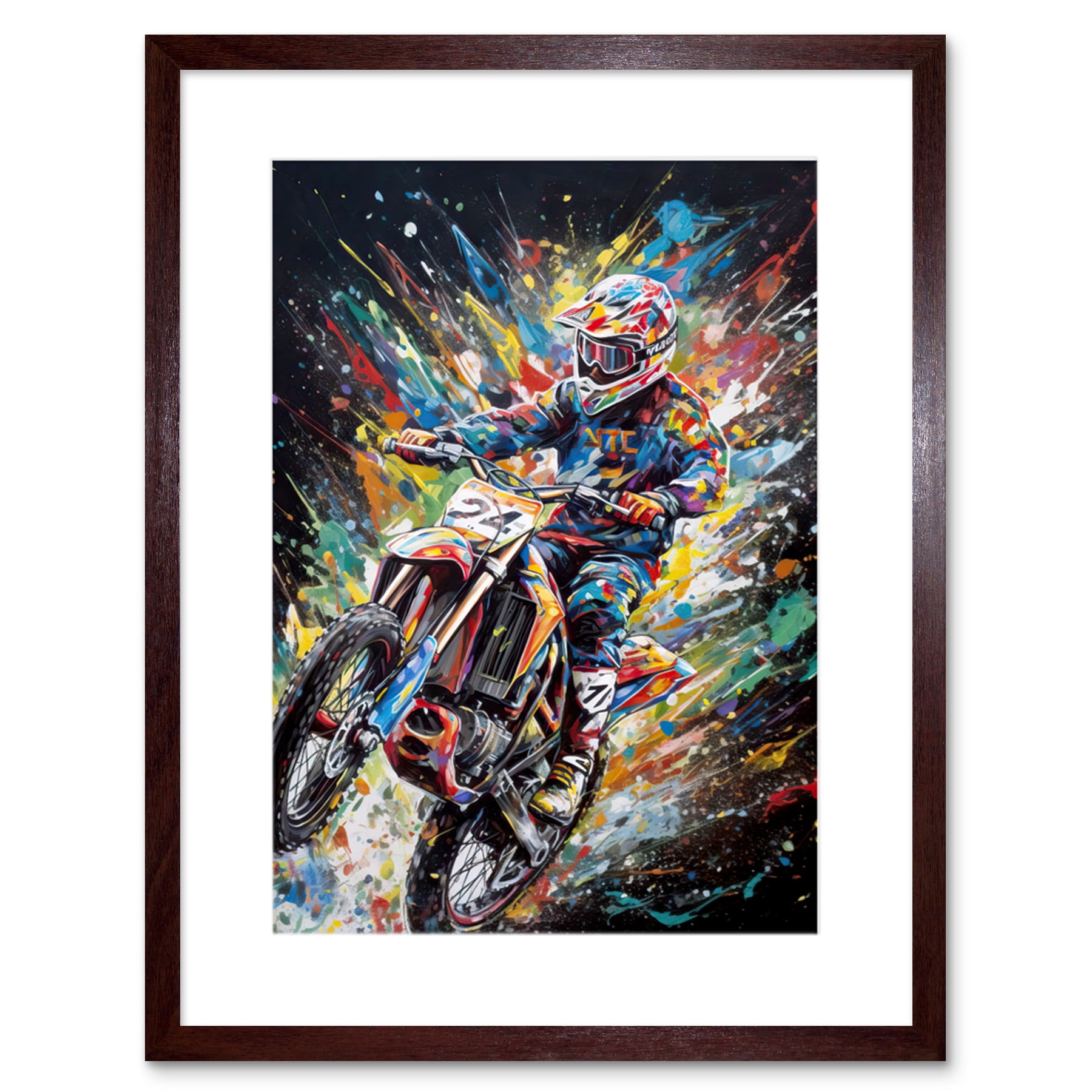 Motorcycle Motocross Rainbow Paint Splatter Art Artwork Framed Wall Art ...
