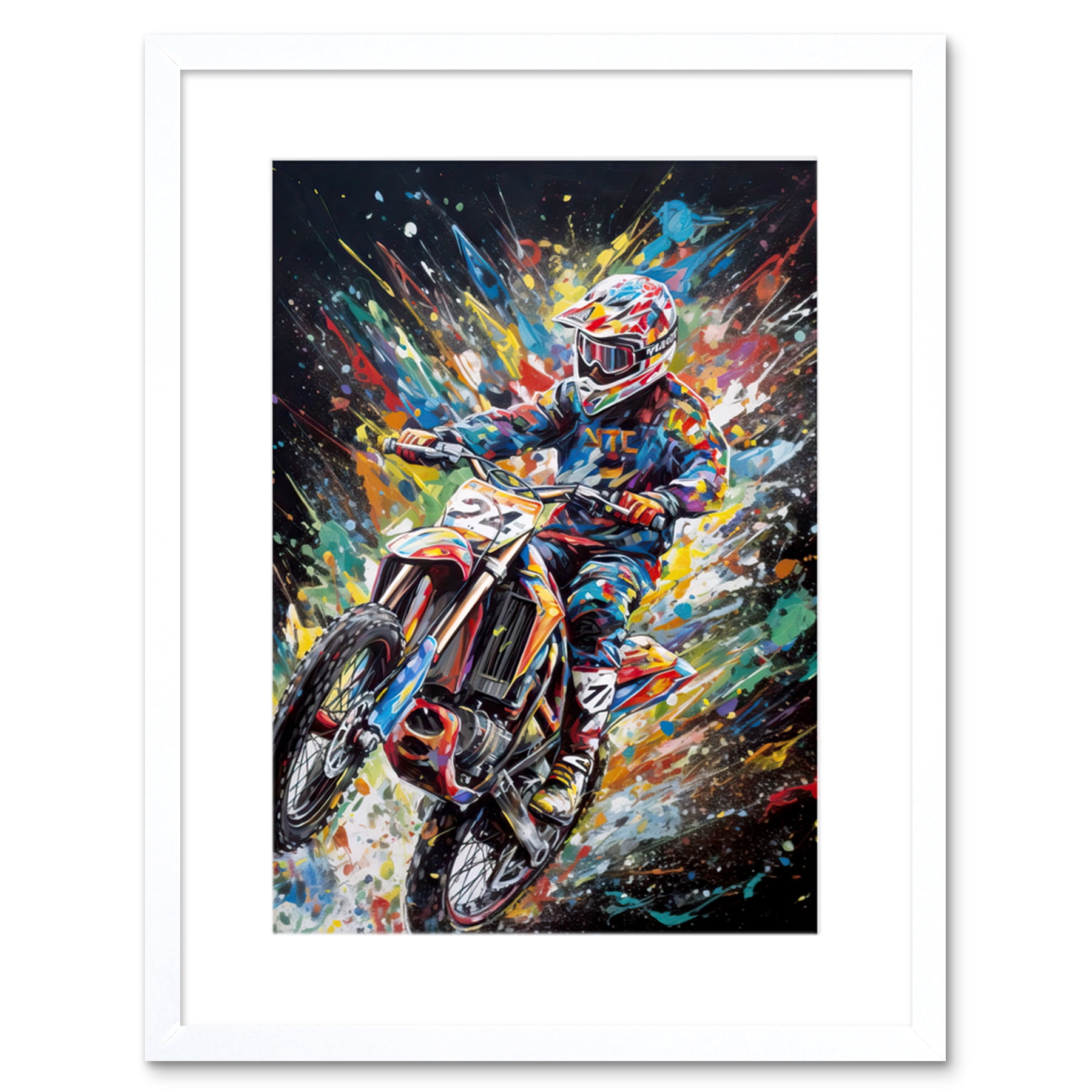 Motorcycle Motocross Rainbow Paint Splatter Art Artwork Framed Wall Art ...