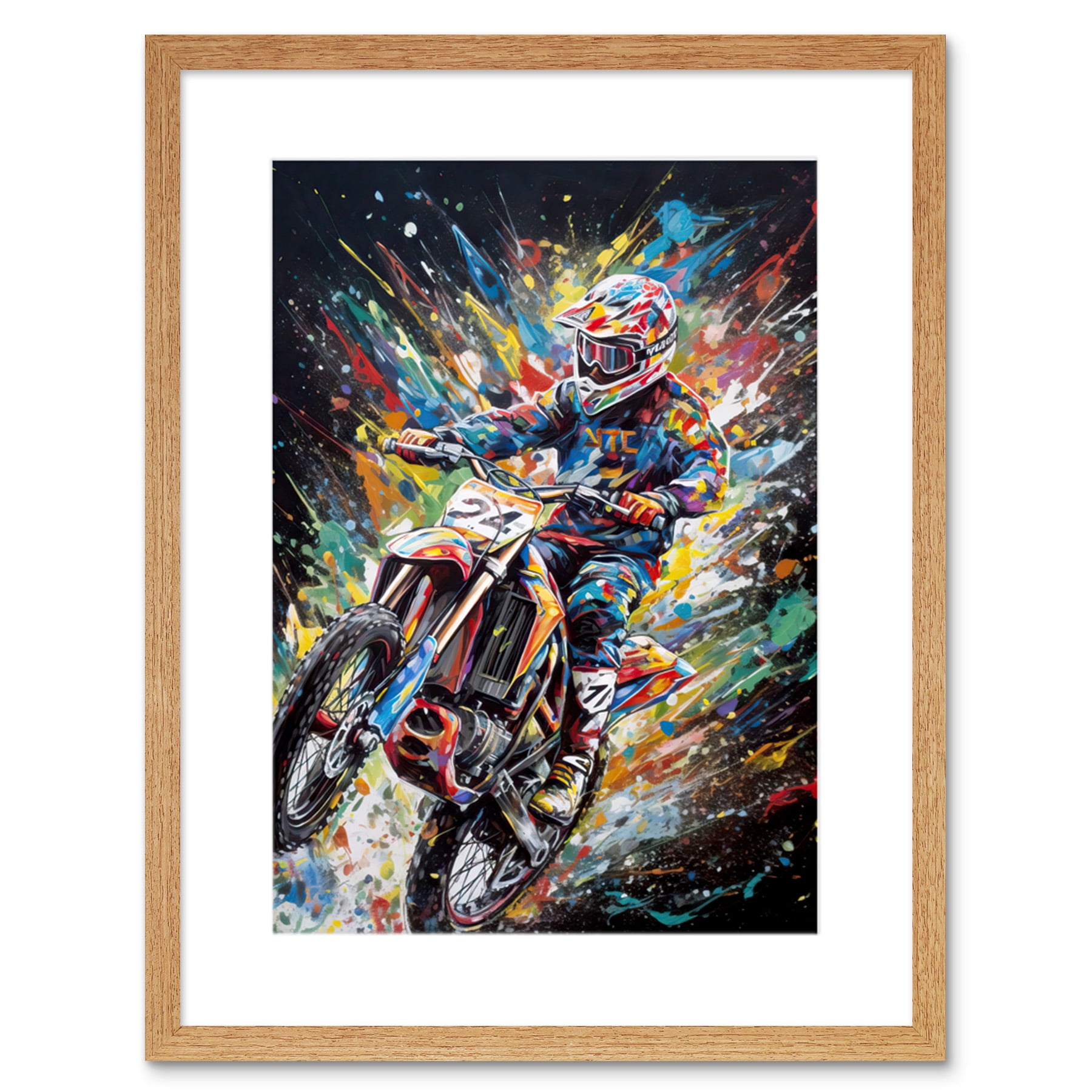 Motorcycle Motocross Rainbow Paint Splatter Art Artwork Framed Wall Art ...