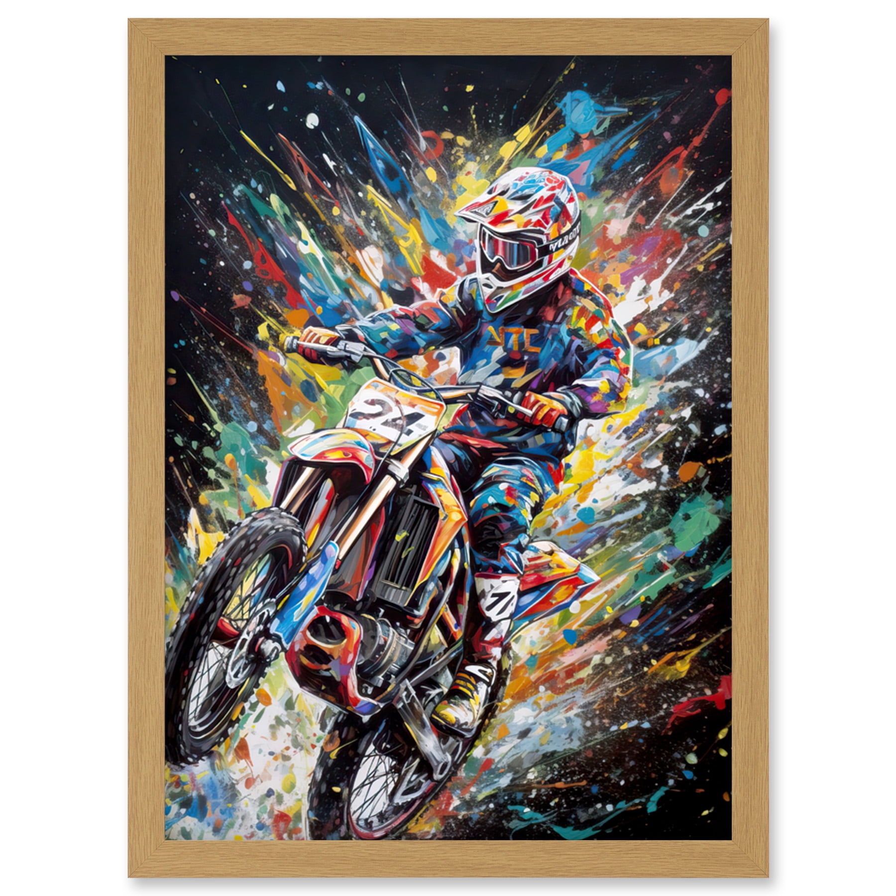 Motorcycle Motocross Rainbow Paint Splatter Art Artwork Framed Wall Art ...