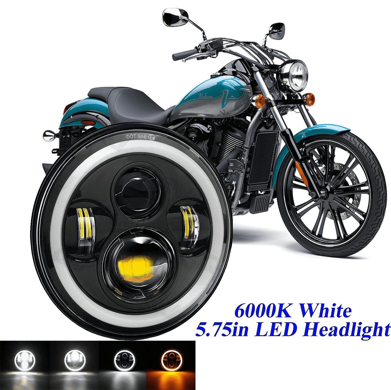 Motorcycle Motor Super-Bright 5-3/4" 5.75" inch LED Headlight with Hi ...