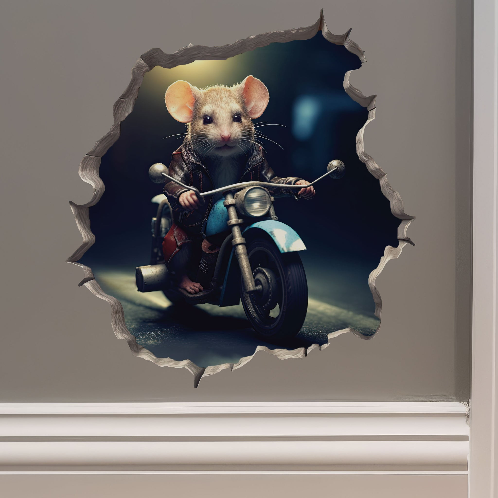 Motorcycle Mouse in Mouse Hole Decal - Mouse Hole 3D Wall Sticker ...