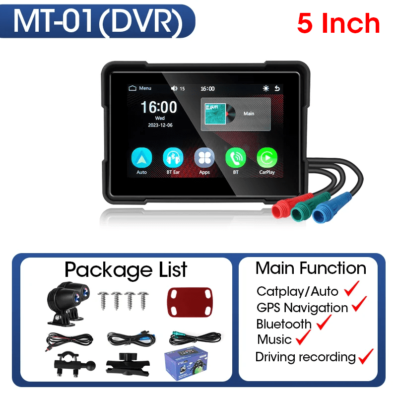 Motorcycle Navigation GPS Recorder Wireless Apple Carplay Android Auto ...