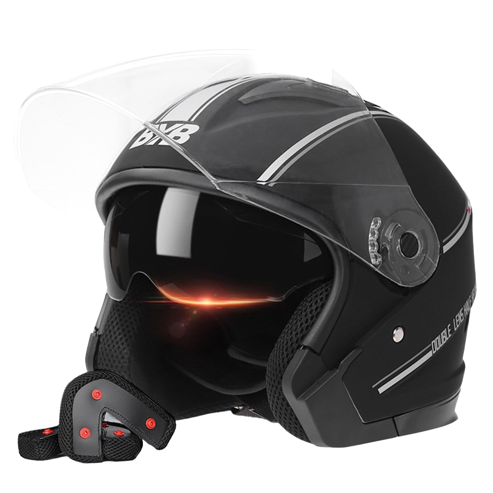 Motorcycle Open Face Helmet For Men And Women Dual Lens Sun Visor Face ...