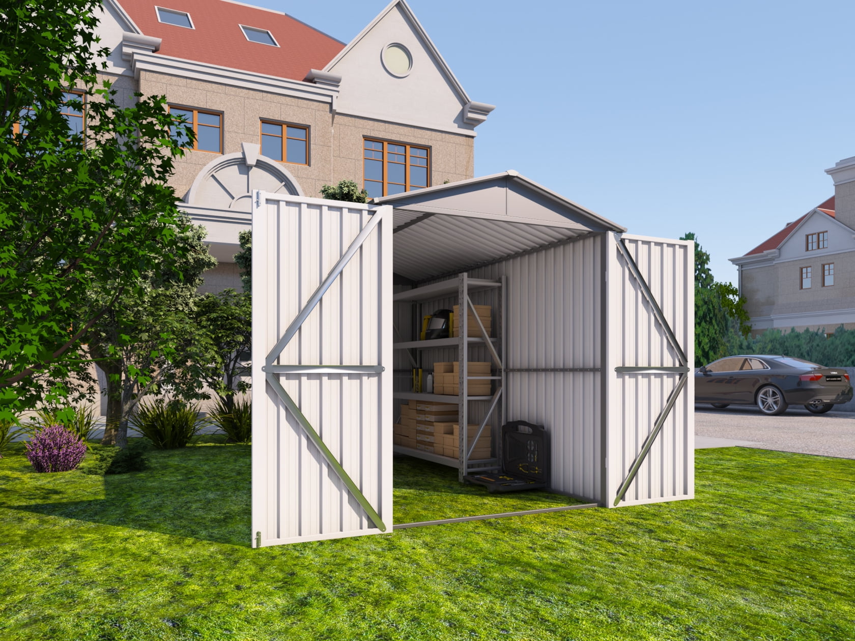 Motorcycle Outdoor Storage Shed With Window No Tracks No Fixtures Grey ...