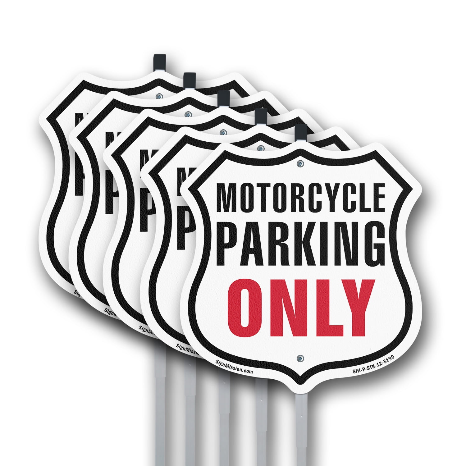 Motorcycle Parking Only (5 Pack) 12 inch X 12 inch Shield Shaped ...
