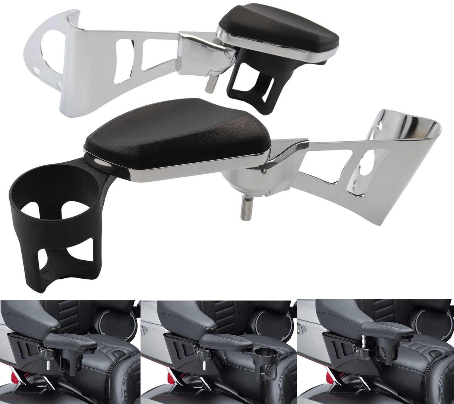 Motorcycle Passenger Armrests Adjustable with Cup Holder for Harley ...