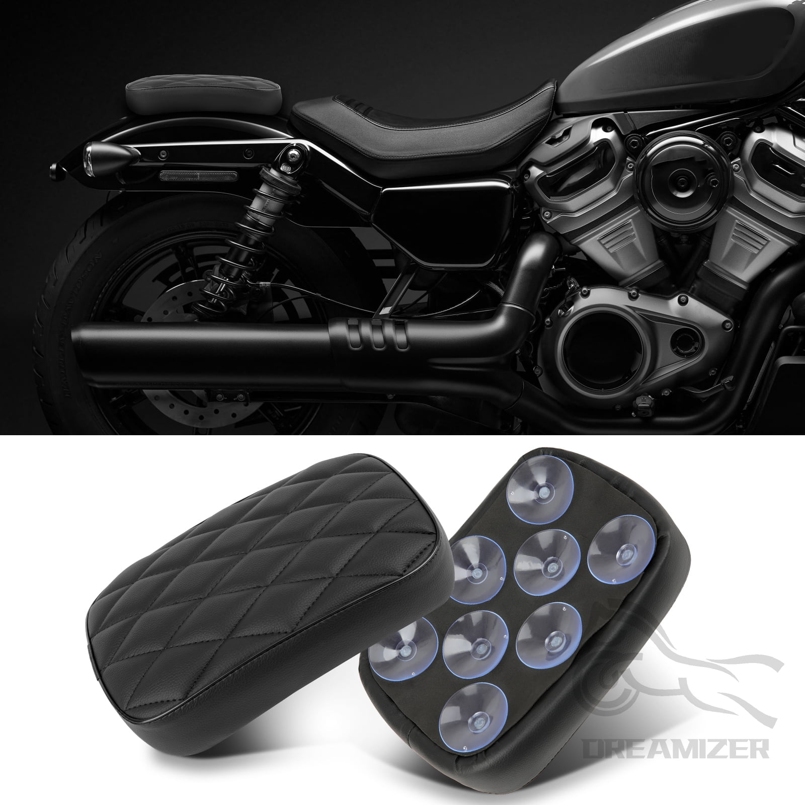 Motorcycle Pillion Passenger Pad Seat Black Rhombus Pattern Leather ...