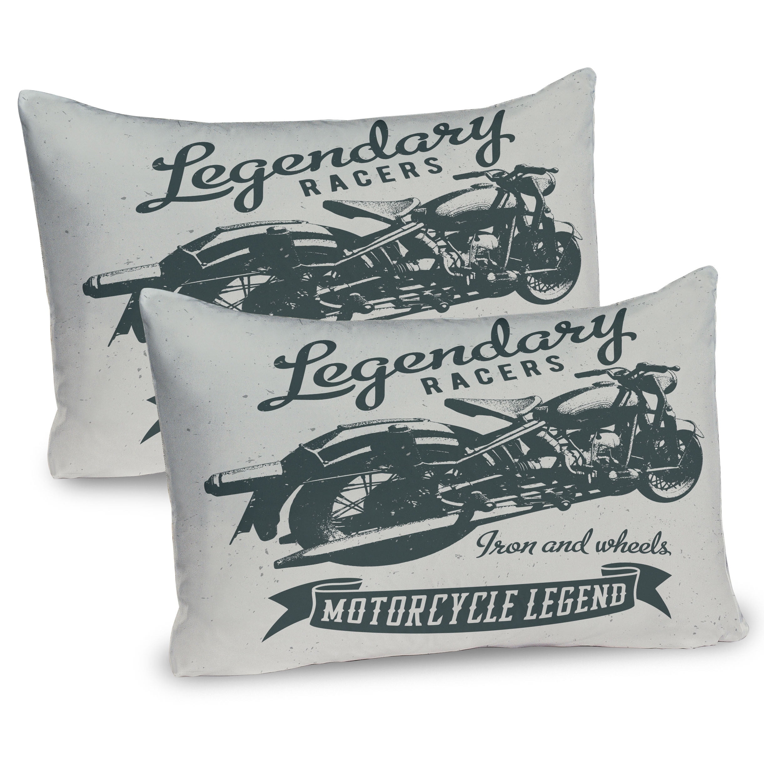 Motorcycle Pillow Sham Set of 2, Cruiser Bike Sketch with Hand ...
