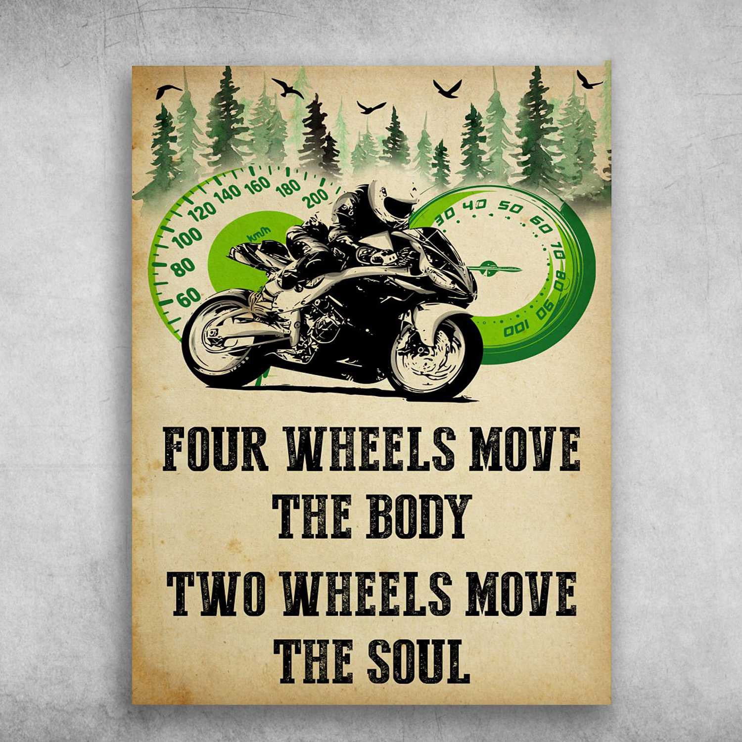 Motorcycle Poster, Speed Lover - Four Wheels Move The Body, Two Wheels ...
