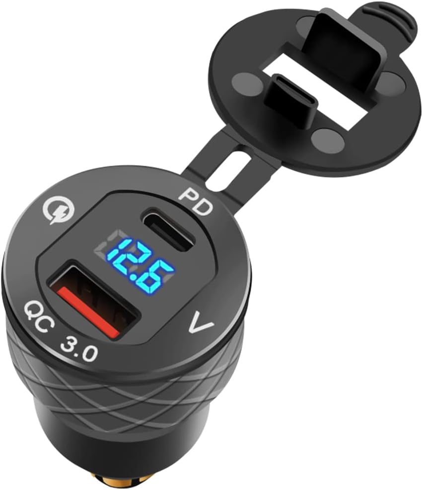 Motorcycle Power Adapter USB C 30W PD3.0 Aluminum Alloy Quick Charge ...