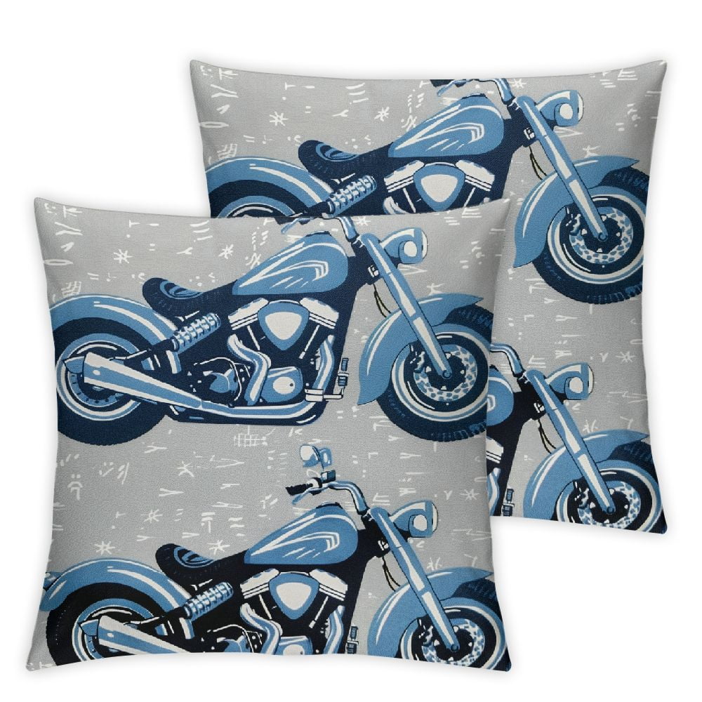 Motorcycle Print Cushion Case Pack of 2 Blue White Dirt Bike Vehicle ...