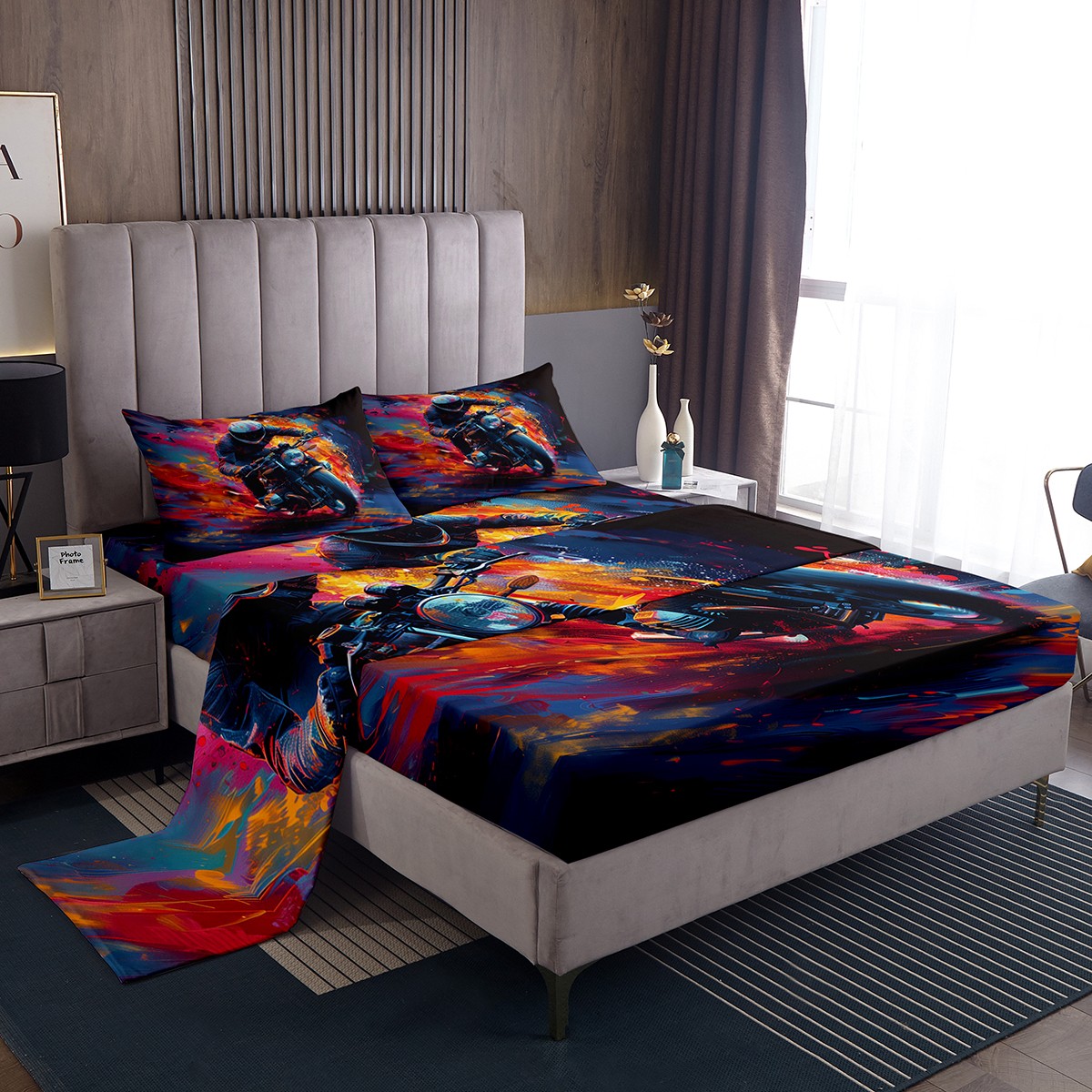 Motorcycle Queen Bedding Set,Motocross Dirtbike Rider Bed Sheets Set ...