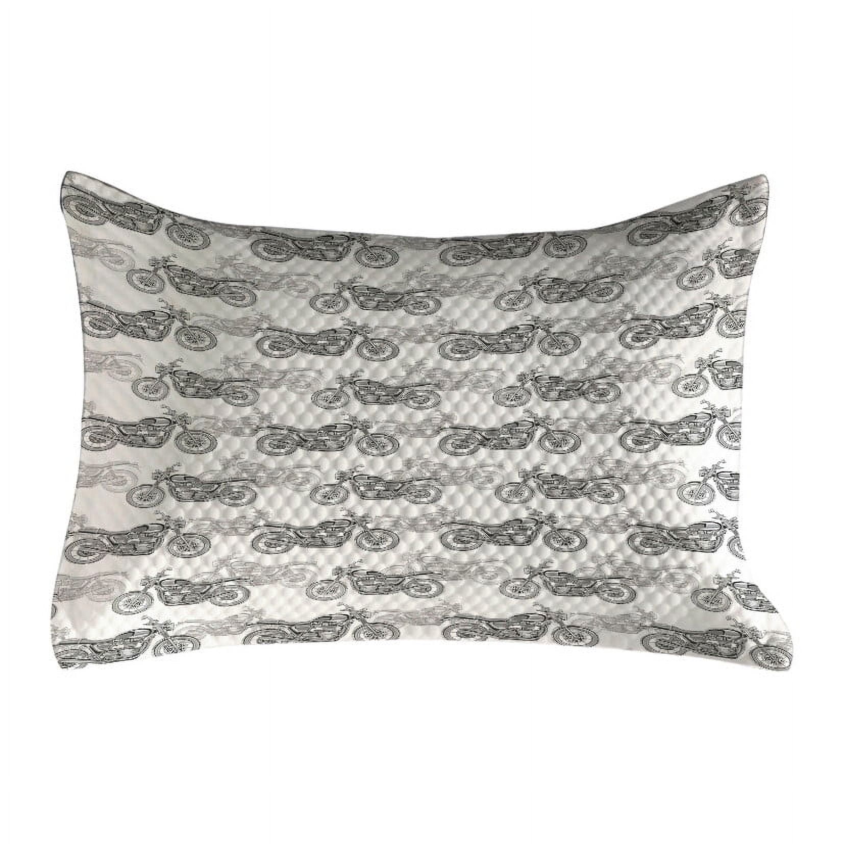 Motorcycle Quilted Pillowcover, Realistic Grayscale Illustration of ...