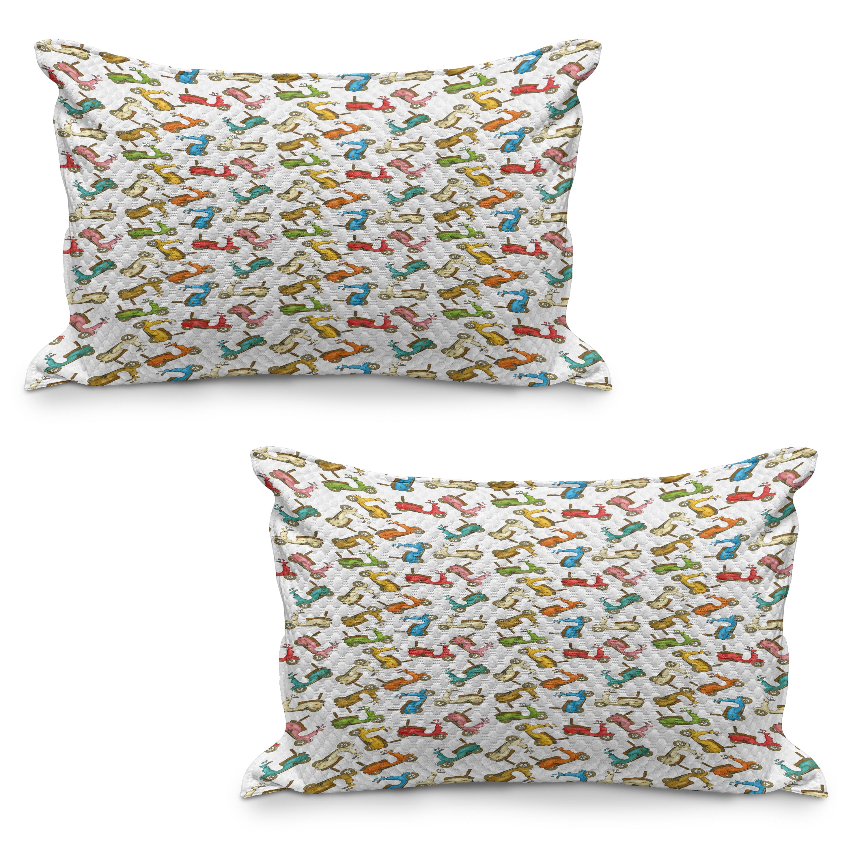 Motorcycle Quilted Pillowcover Set of 2, Famous Moped Bikes in Cartoon ...