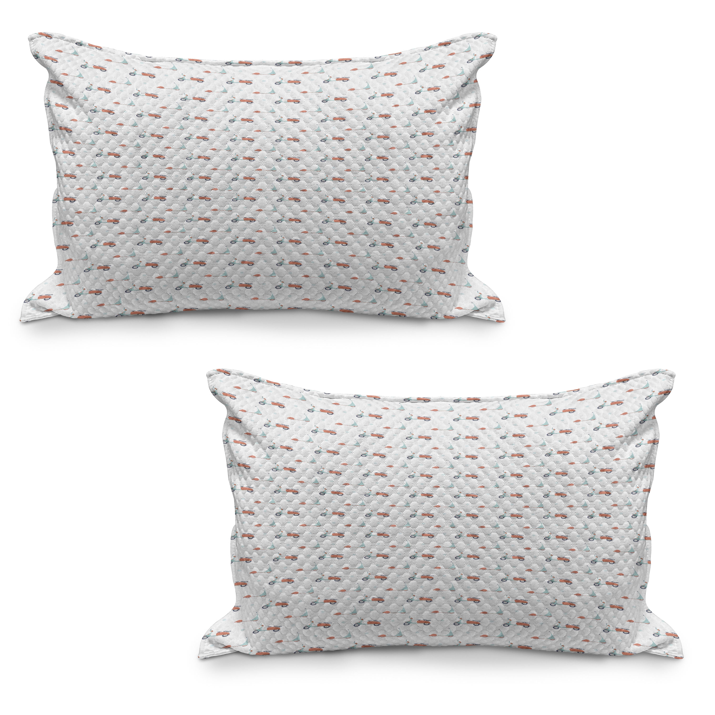 Motorcycle Quilted Pillowcover Set of 2, Pastel Colored Mopeds and ...
