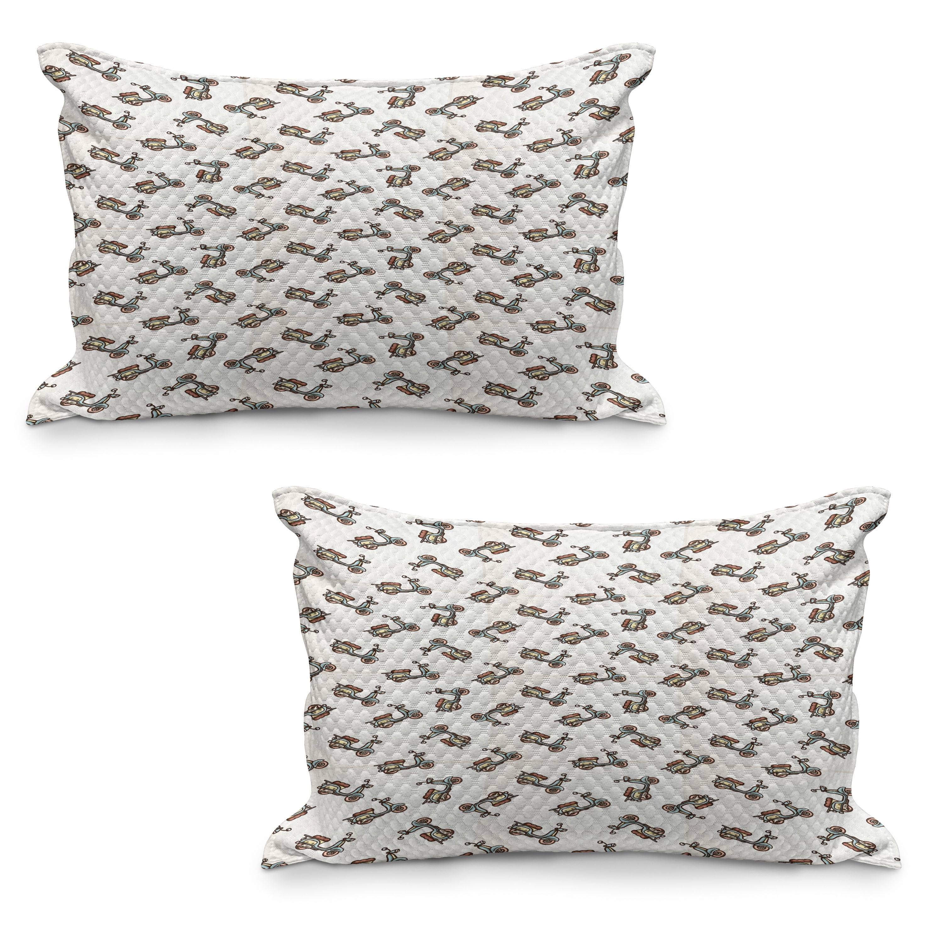 Motorcycle Quilted Pillowcover Set of 2, Retro Style Hand Drawn Deep ...