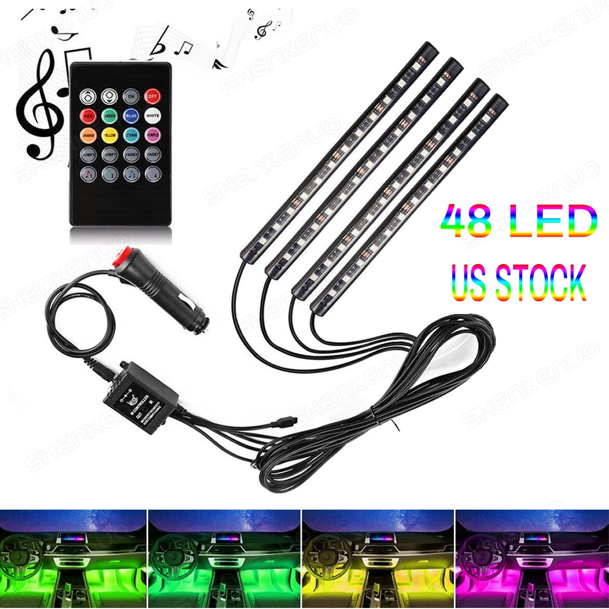 Motorcycle RGB LED Lights Wireless Remote Multi Color Neon Glow Light ...