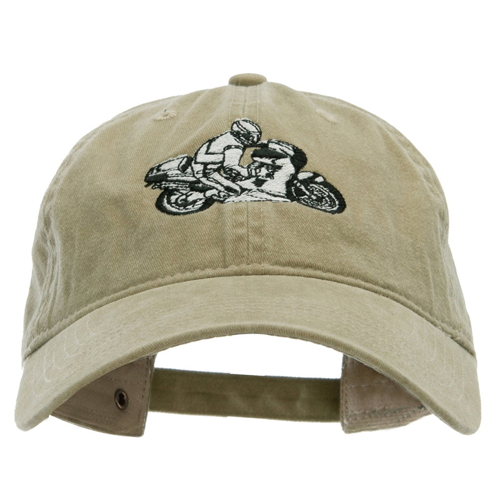 Motorcycle Race Embroidered Washed Solid Pigment Dyed Cotton Twill ...