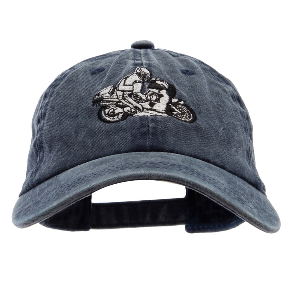 Motorcycle Race Embroidered Washed Solid Pigment Dyed Cotton Twill ...