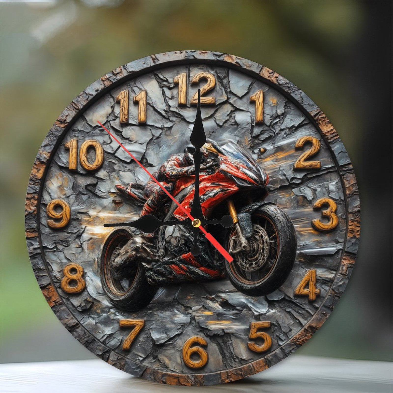 Motorcycle Racer Wall Clock Stone Texture Design Home Decor 10-Inch ...