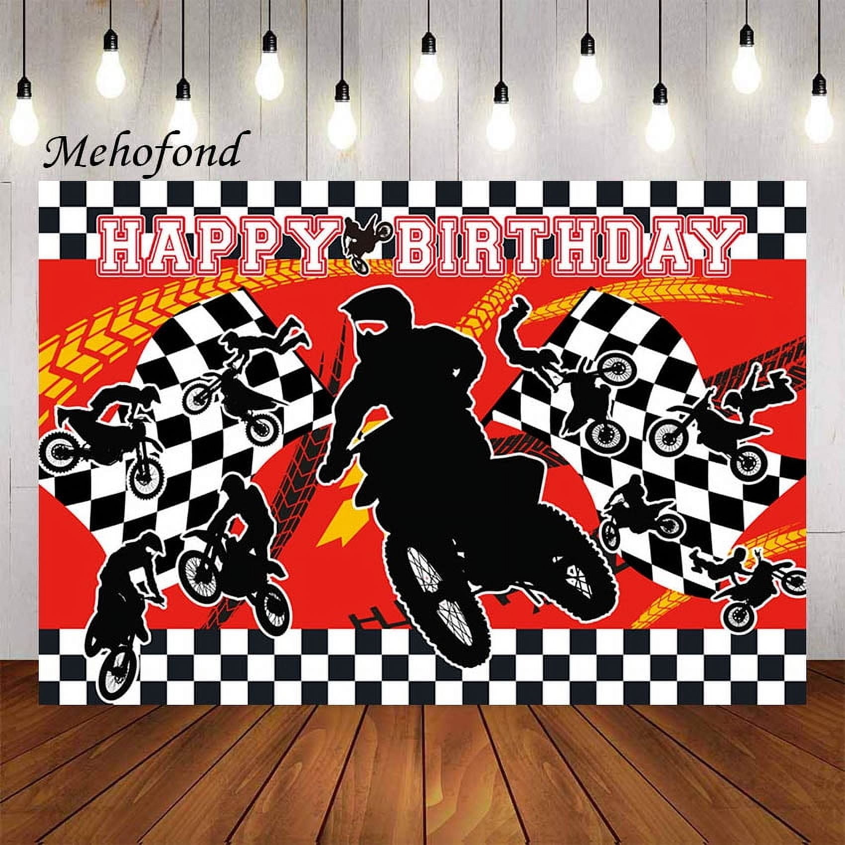 Motorcycle Racing Black White Grid Red Boy Kids Birthday Party r ...