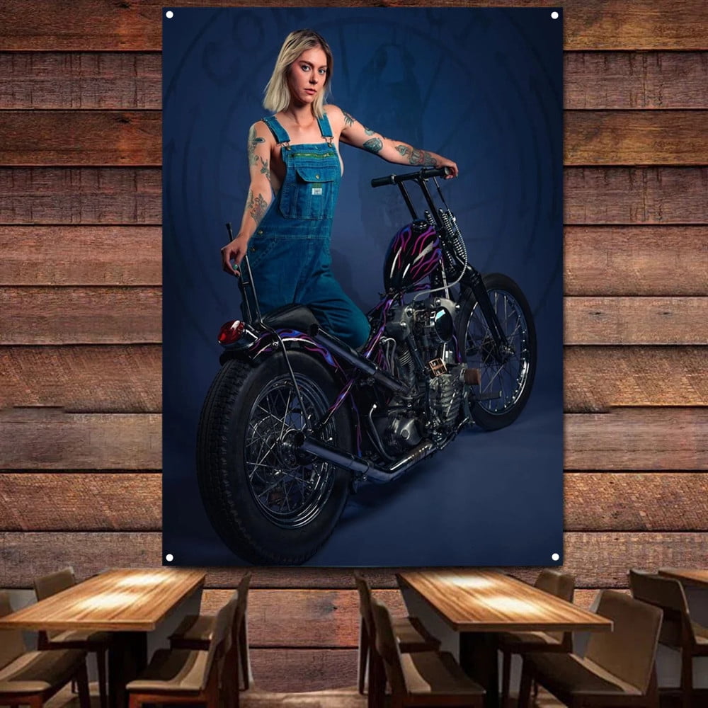 Motorcycle Repair Services Mural Tapestry - Tattoo Girl Motorcycle ...