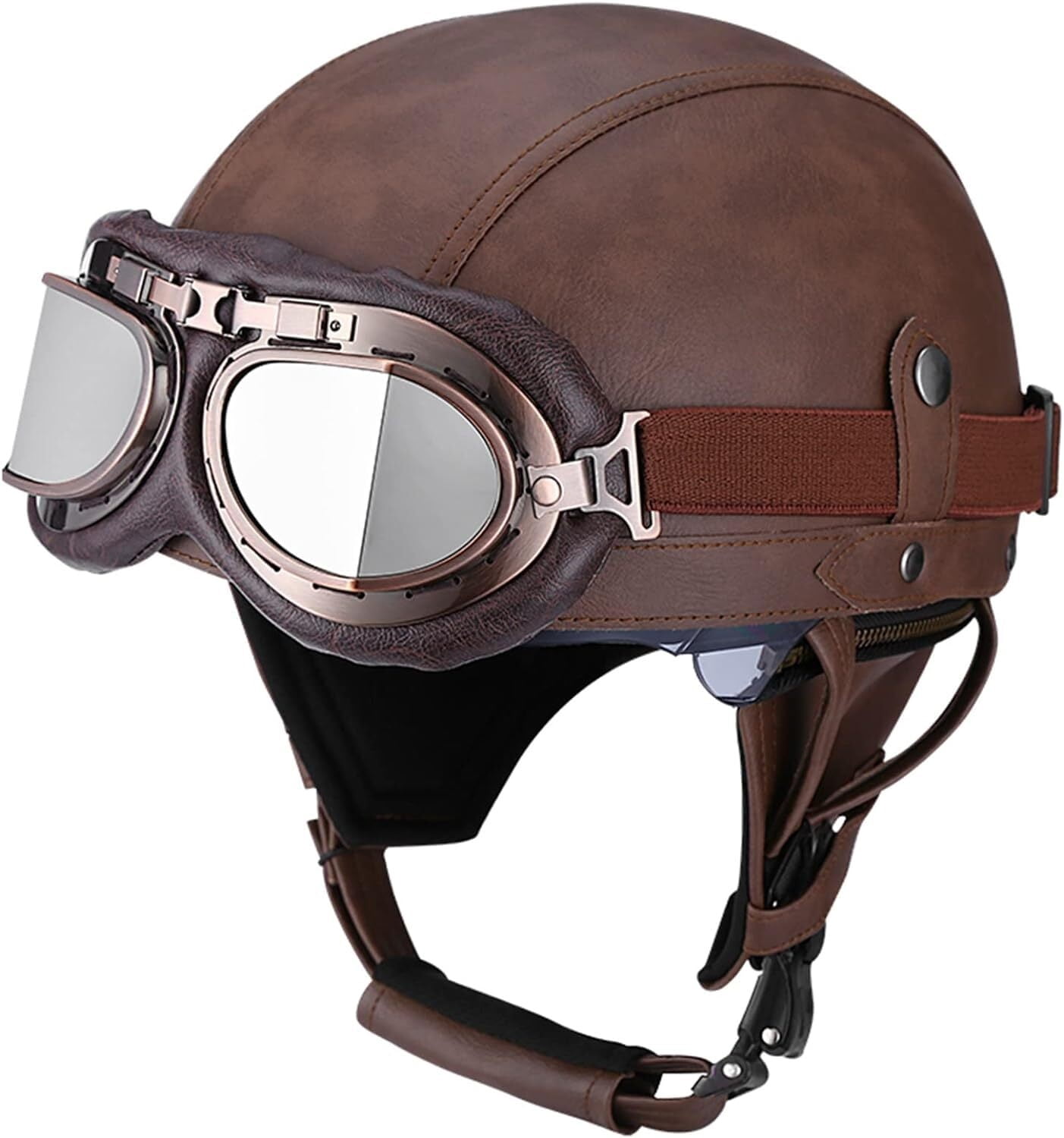 Motorcycle Retro Half Helmet, German Style Leather Half Face Helmet ...