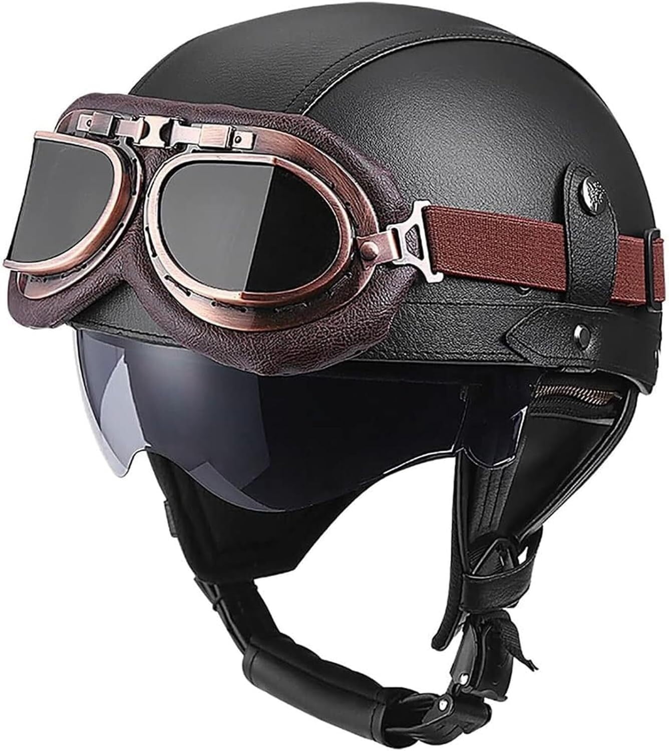 Motorcycle Retro Half Helmet, German Style Leather Half Face Helmet ...