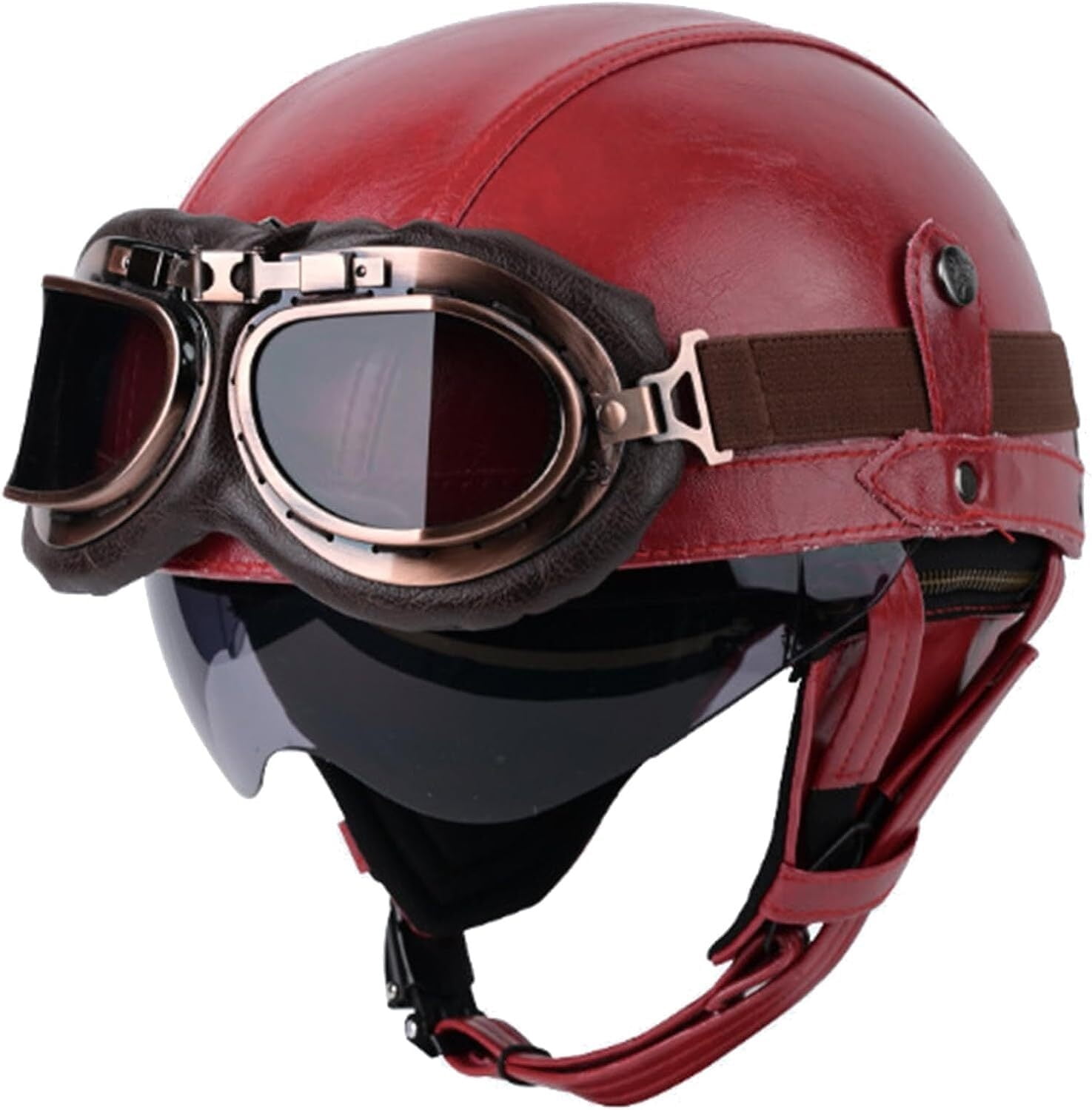 Motorcycle Retro Half Helmet, German Style Leather Half Face Helmet ...