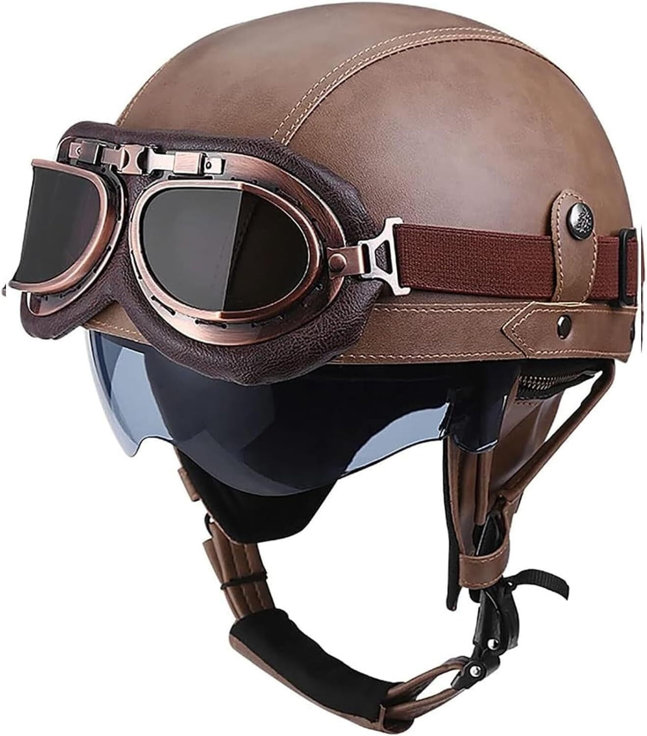 Motorcycle Retro Half Helmet, German Style Leather Half Face Helmet ...