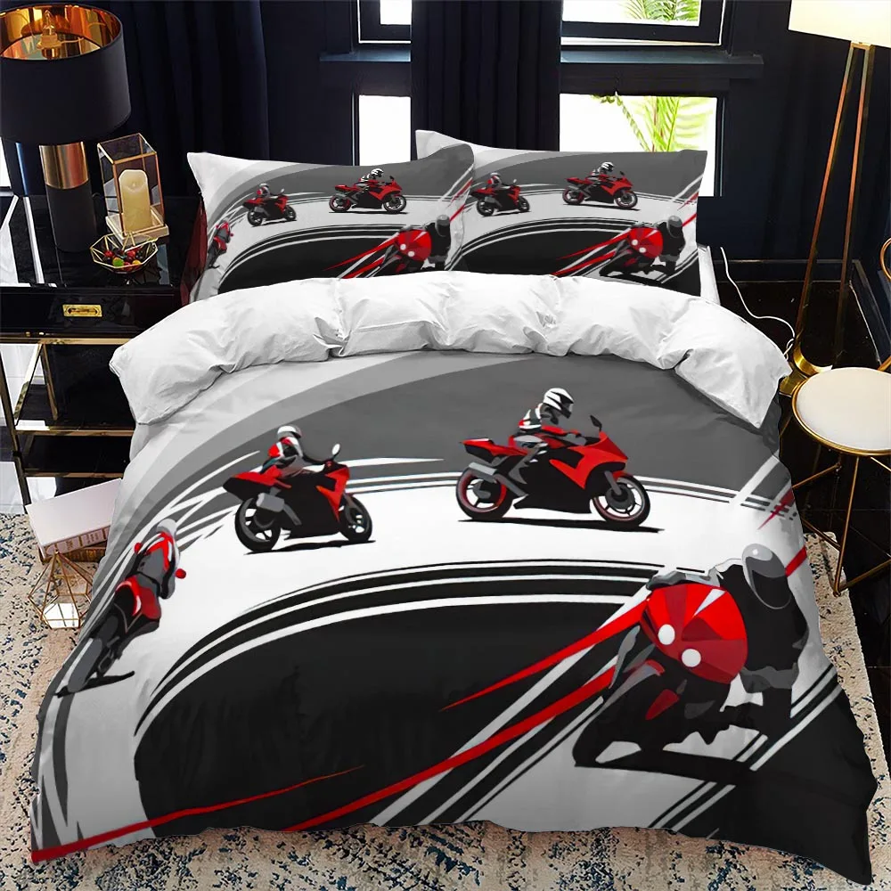 Motorcycle Rider Bed Duvet Cover Set Calico Twin Size Comforter Cover ...