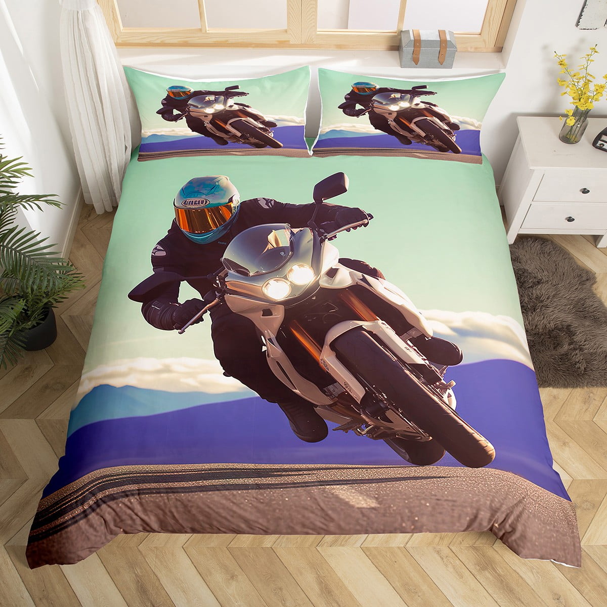 Motorcycle Rider Bedding Set Full,Dirt Bike Duvet Cover,Oil Painting ...