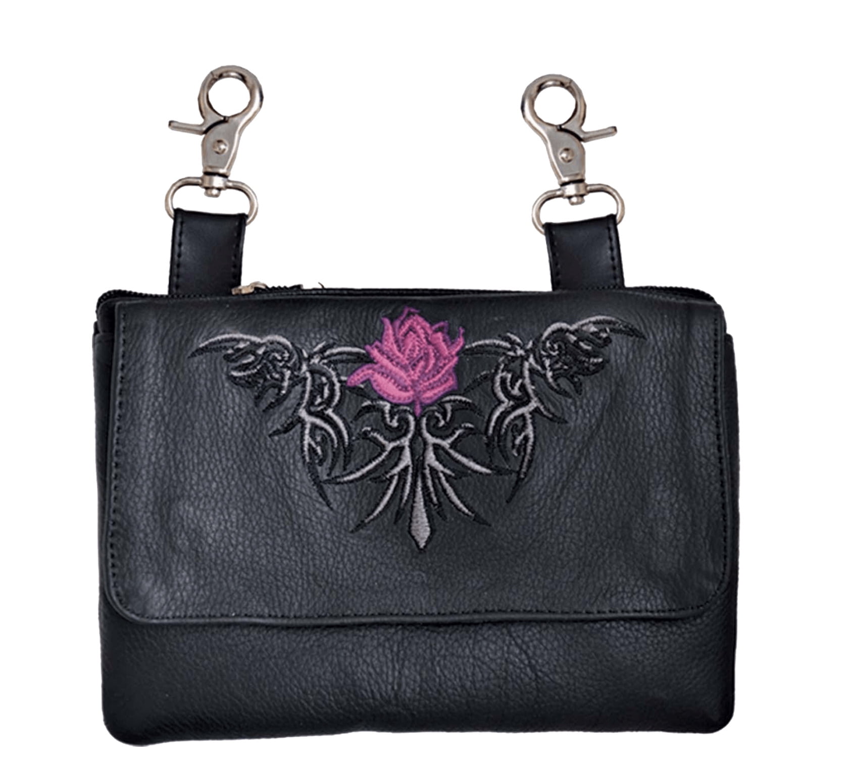 Motorcycle Rider Leather Clip On Purse Belt Bag, Pink Tribal Rose ...