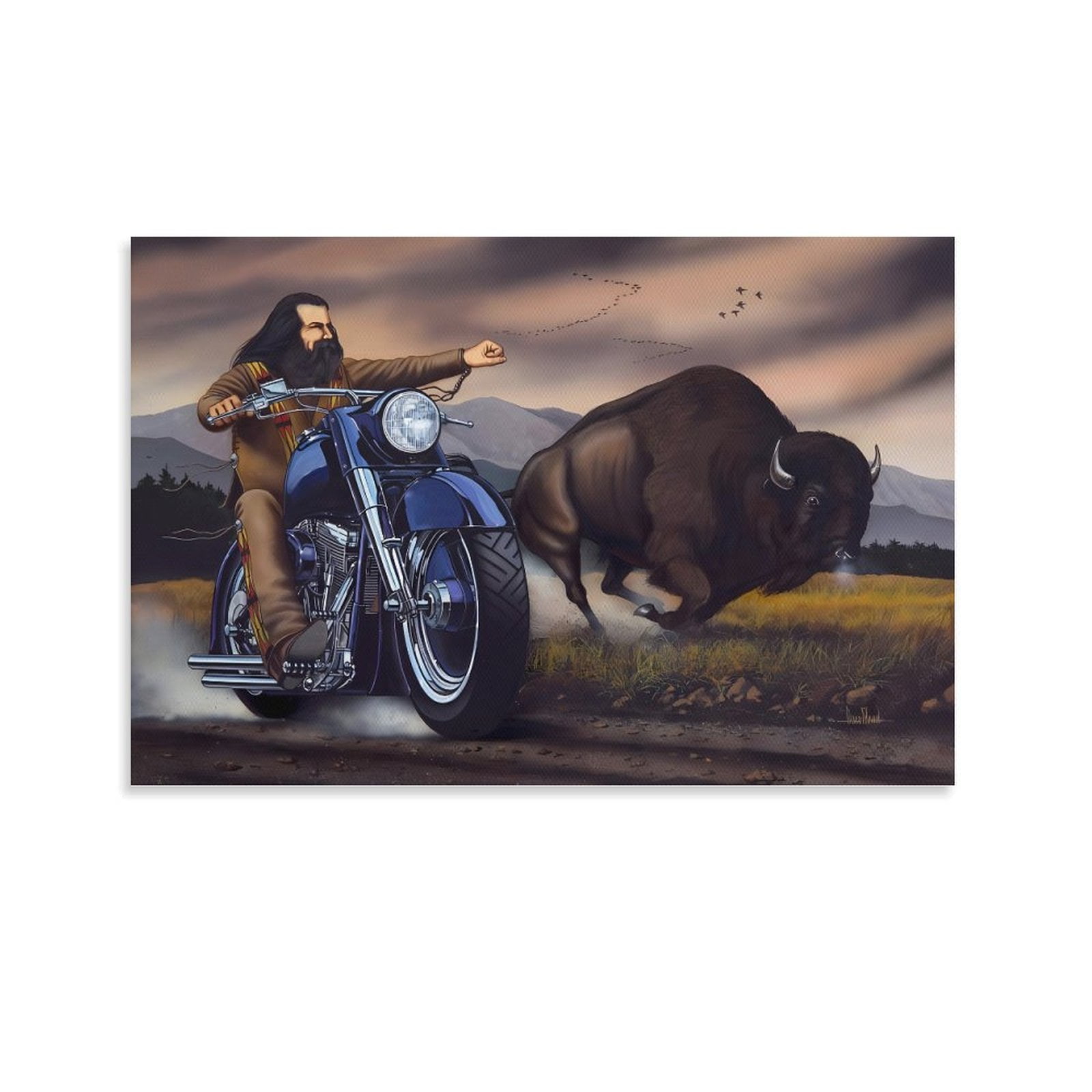 Motorcycle Rider Poster David Mann Buffalo Rider Room Aesthetic Poster ...