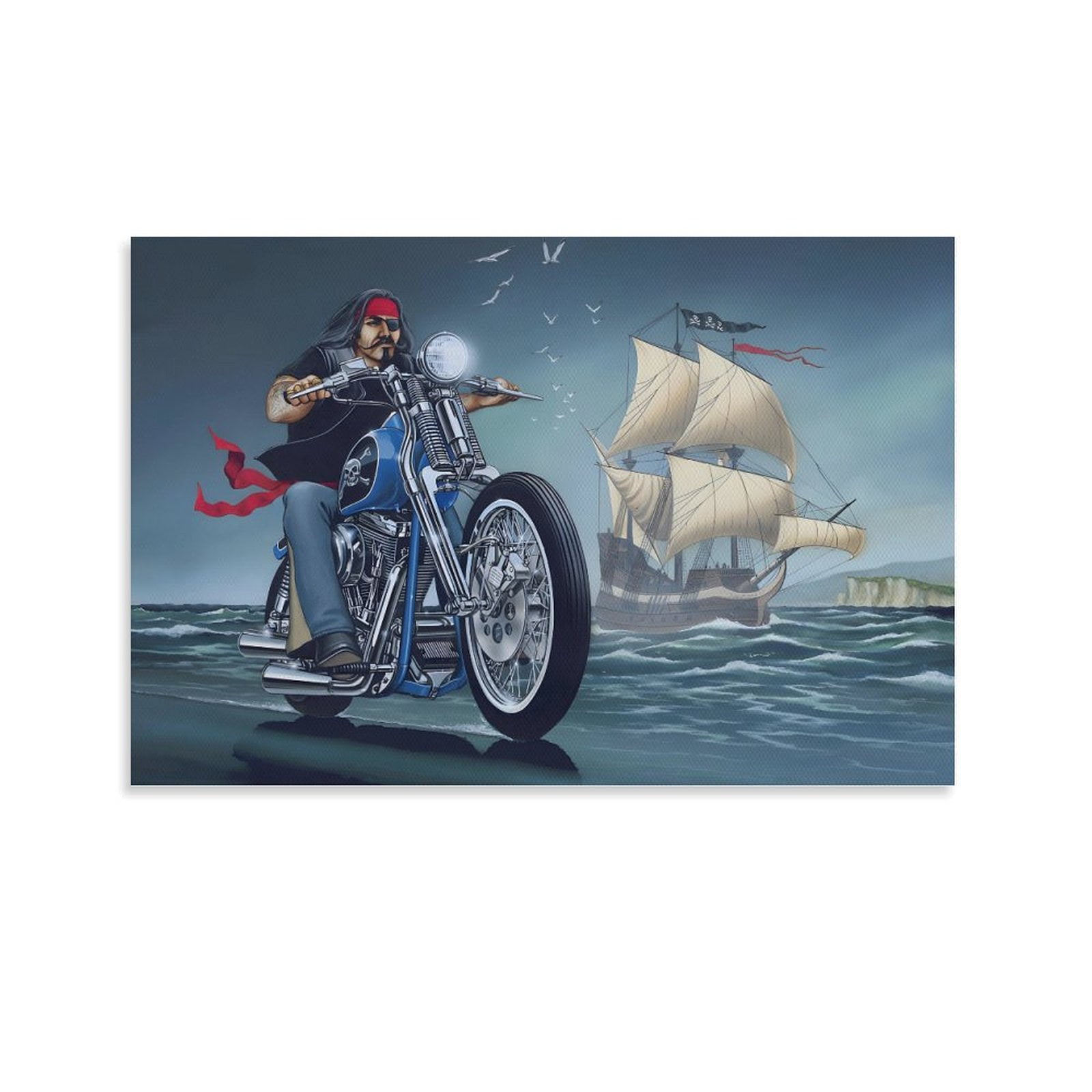 Motorcycle Rider Poster David Mann Ghost Ship Canvas Wall Art Poster ...