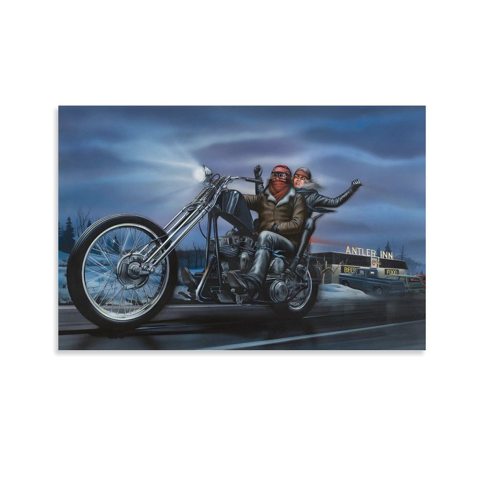 Motorcycle Rider Poster David Mann The Antler Inn Picture Print Canvas ...